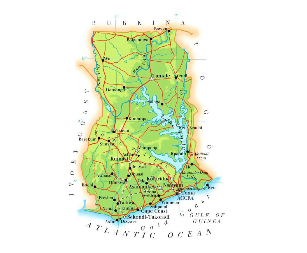 Detailed road and physical map of Ghana. Ghana detailed road and ... Detailed road and physical map of Ghana. Ghana detailed road and ...