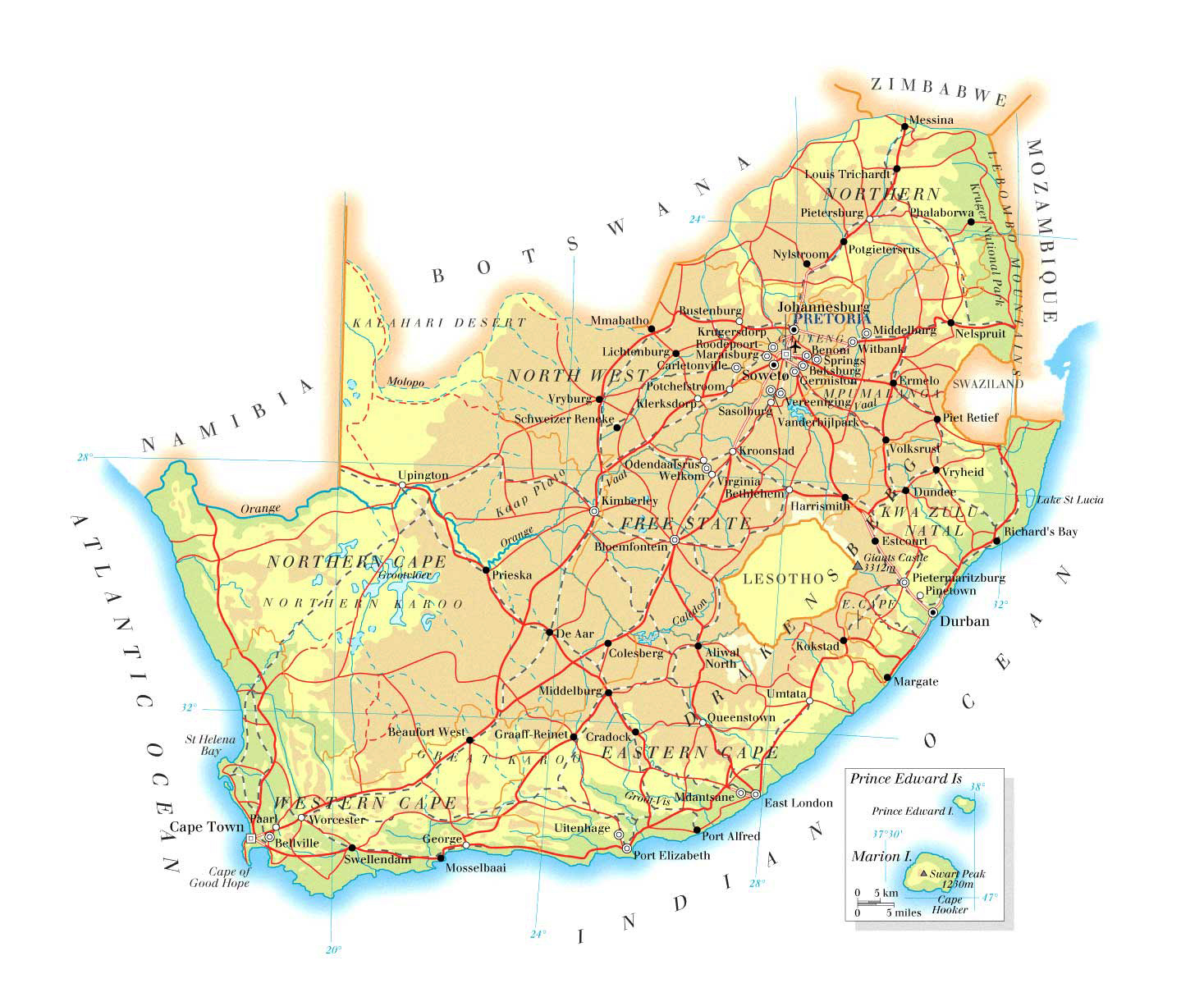 Detailed physical and road map of South Africa. Detailed physical and ... Detailed physical and road map of South Africa. Detailed physical and ...