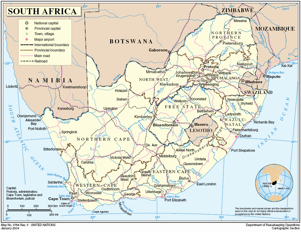 Detailed political and administrative map of South Africa with highways ...