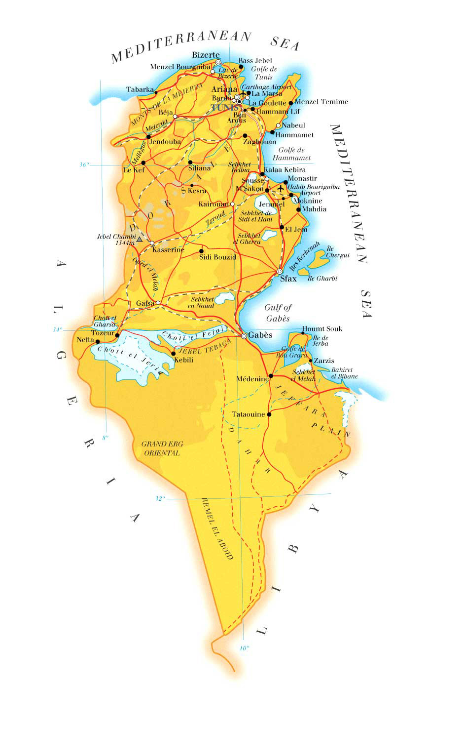 Detailed physical and road map of Tunisia. Tunisia detailed physical ... Detailed physical and road map of Tunisia. Tunisia detailed physical ...