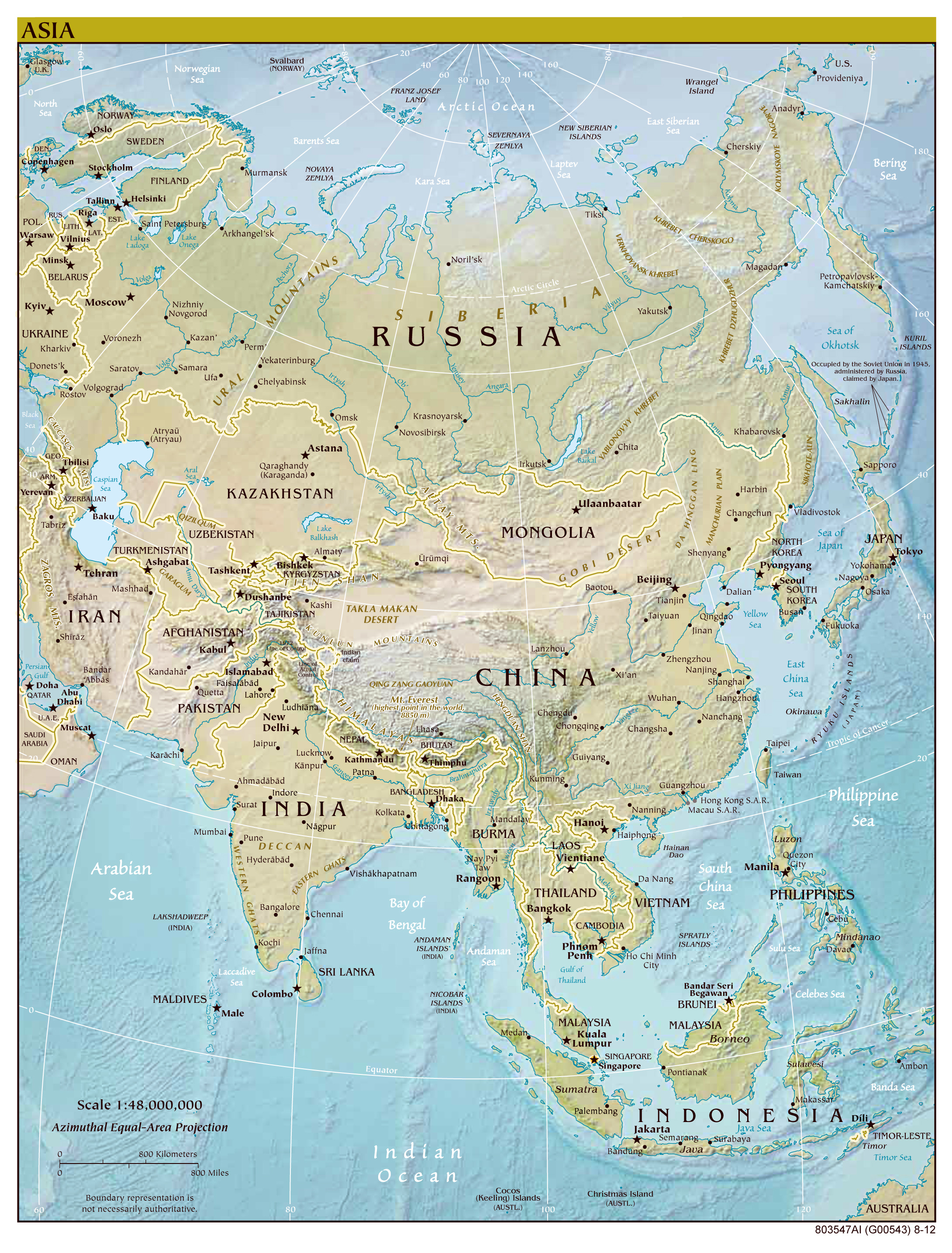 Detailed Political Map Of Asia With Relief Capitals And Major Cities Detailed Political Map Of Asia With Relief Capitals And Major Cities