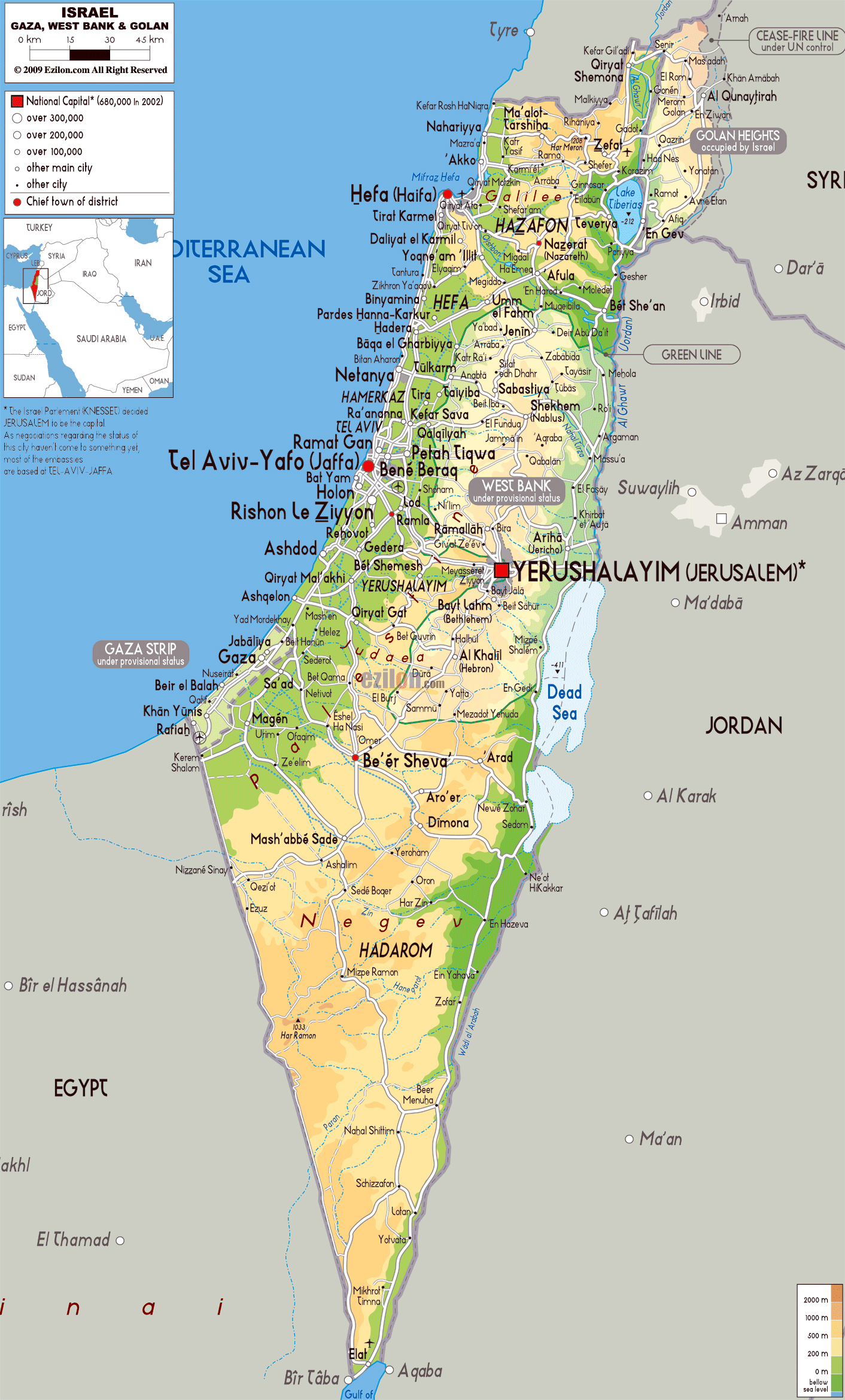 Detailed physical map of Israel with all roads, cities and airports ... Detailed physical map of Israel with all roads, cities and airports ...