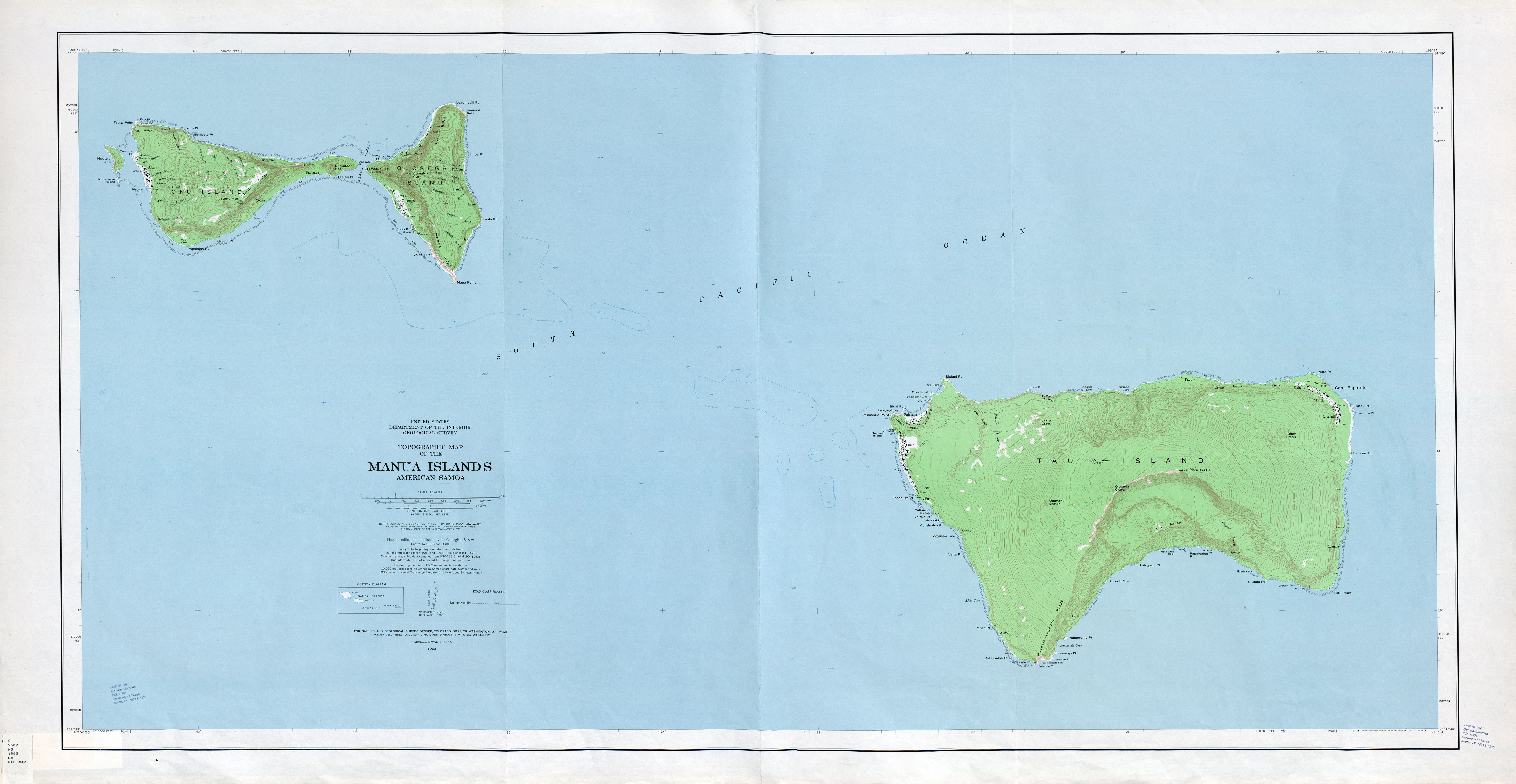 Large detailed topographical map of Manua Islands American Samoa. Manua ...