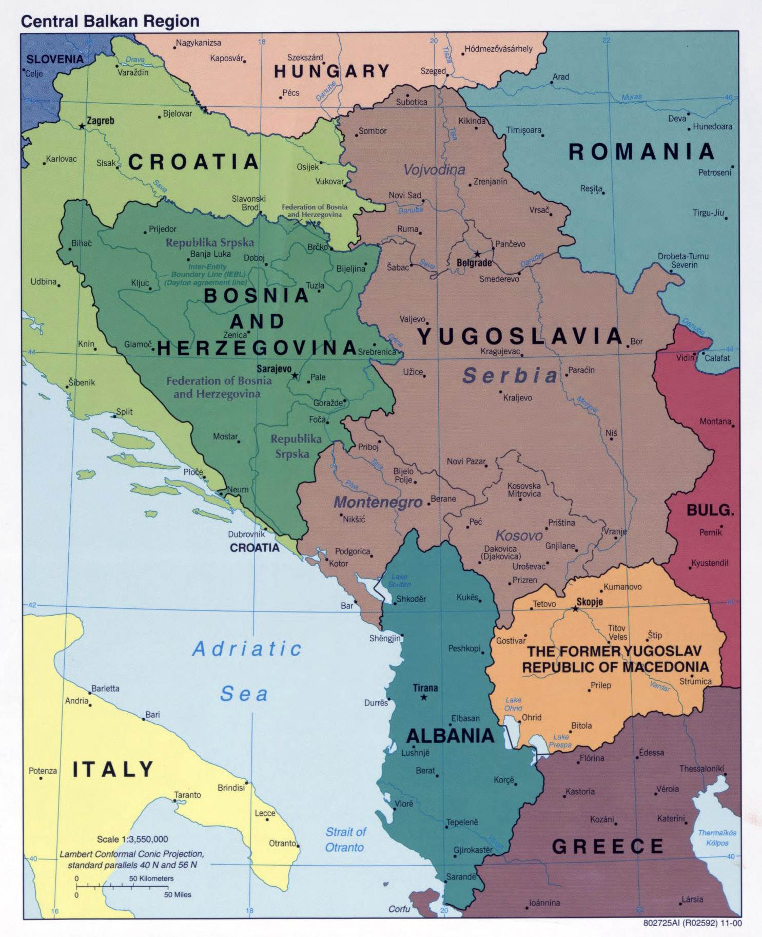 Large detailed political map of Central Balkan Region with major cities – 2000 | Vidiani.com ...