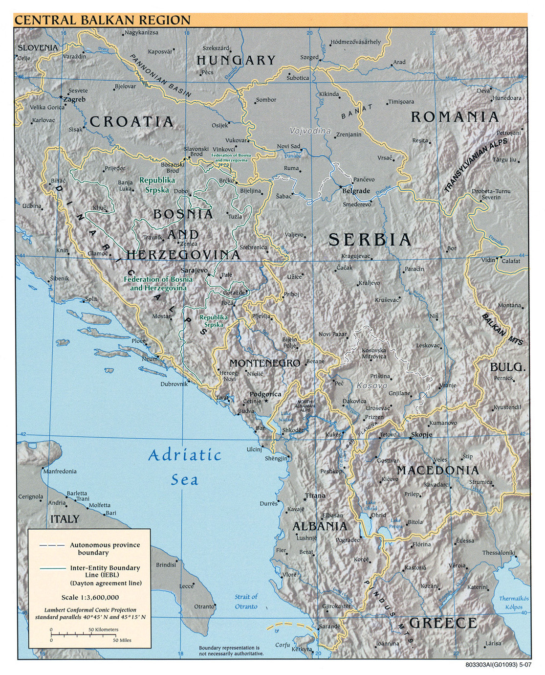 Large political map of Central Balkan Region with relief and major ... Large political map of Central Balkan Region with relief and major ...