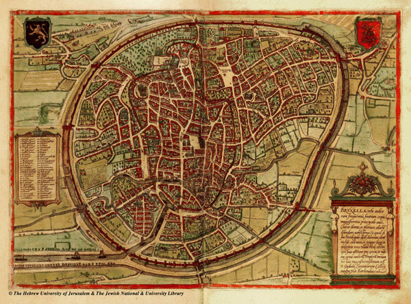 Large detailed medieval map of Brussels city. Brussels city large ...