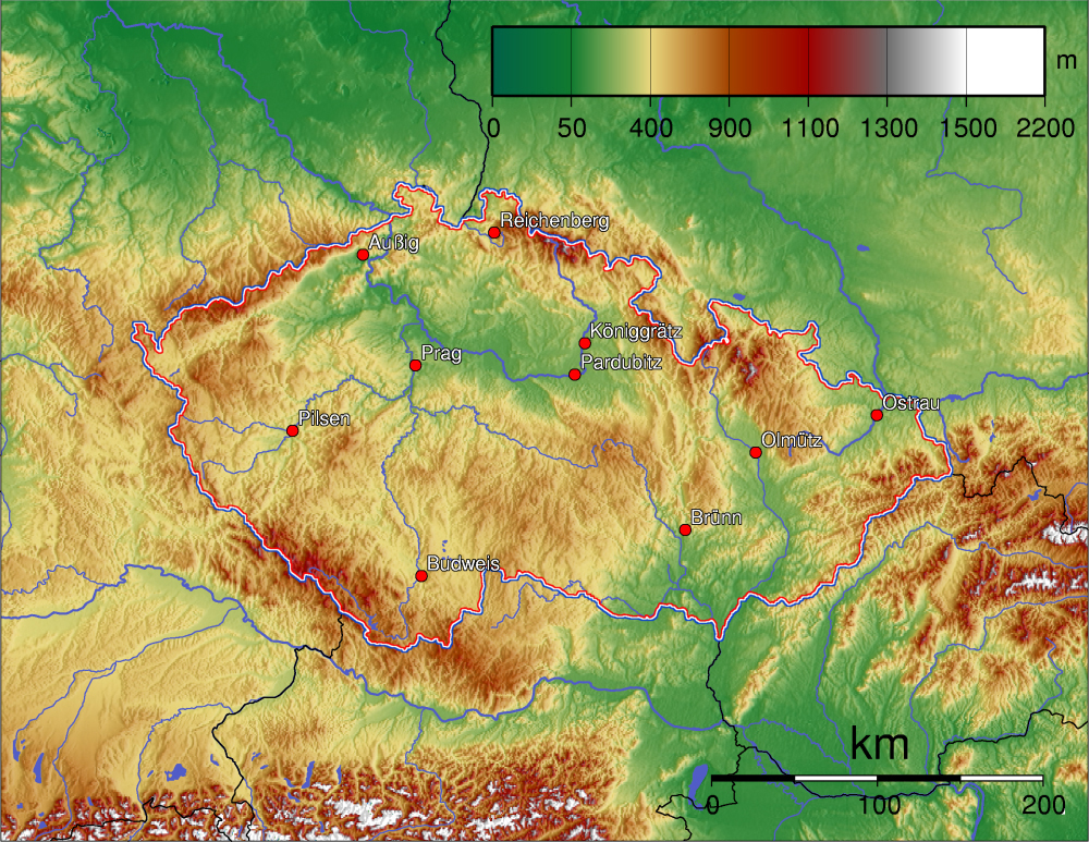 Large Detailed Physical Map Of Czech Repuic Czech Republic Large Large Detailed Physical Map Of Czech Repuic Czech Republic Large