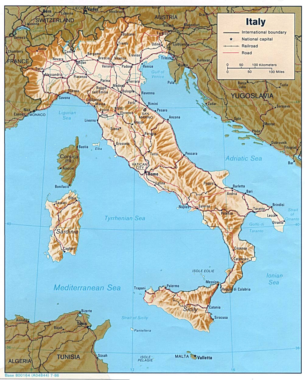 Detailed political map of Italy with relief – 1986 | Vidiani.com | Maps ...