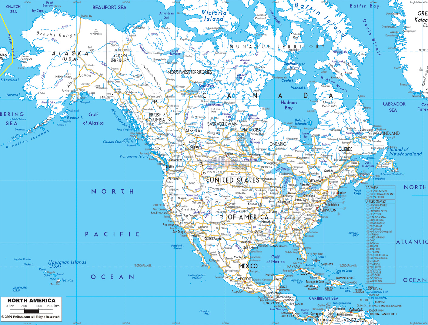 Large detailed road map of North America with cities and airports ... Large detailed road map of North America with cities and airports ...