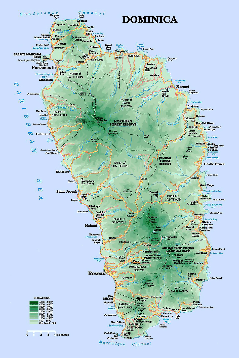 Detailed road and physical map of Dominica island. Dominica island ... Detailed road and physical map of Dominica island. Dominica island ...