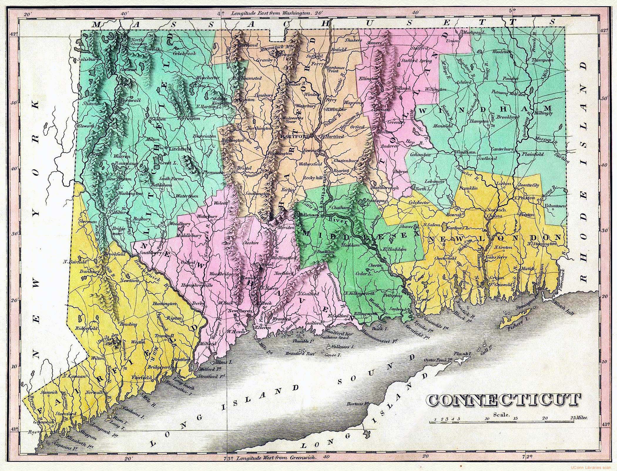 Large old map of Connecticut state – 1824. Connecticut state large old map – 1824 | Vidiani.com ...