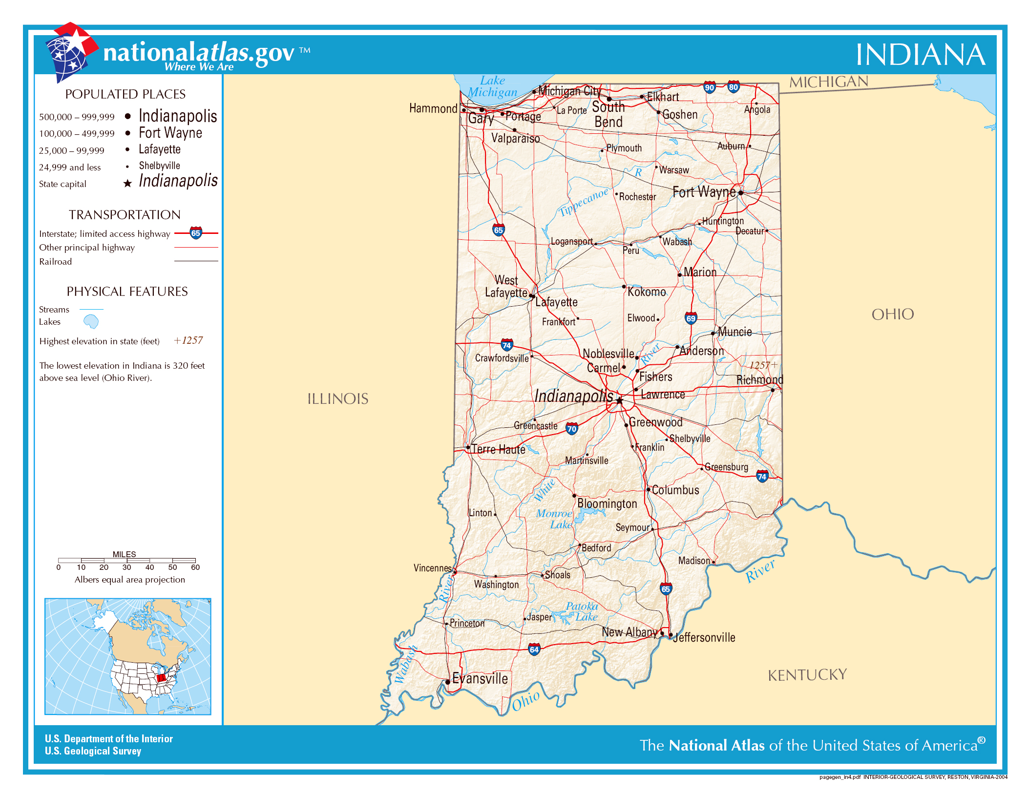 Map Of Usa Indiana Topographic Map Of Usa With States
