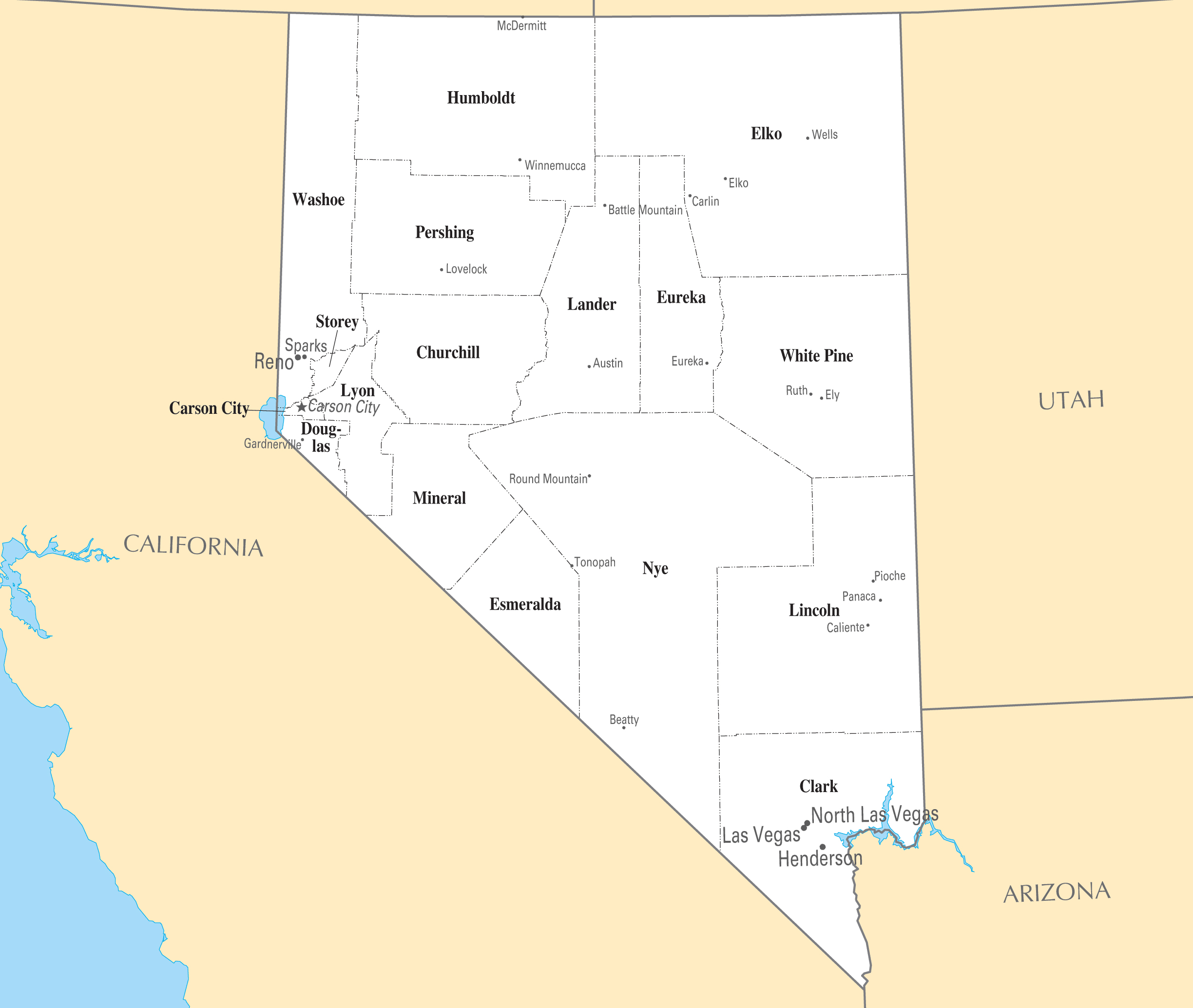 Large administrative map of Nevada state with major cities | Vidiani ... Large administrative map of Nevada state with major cities | Vidiani ...