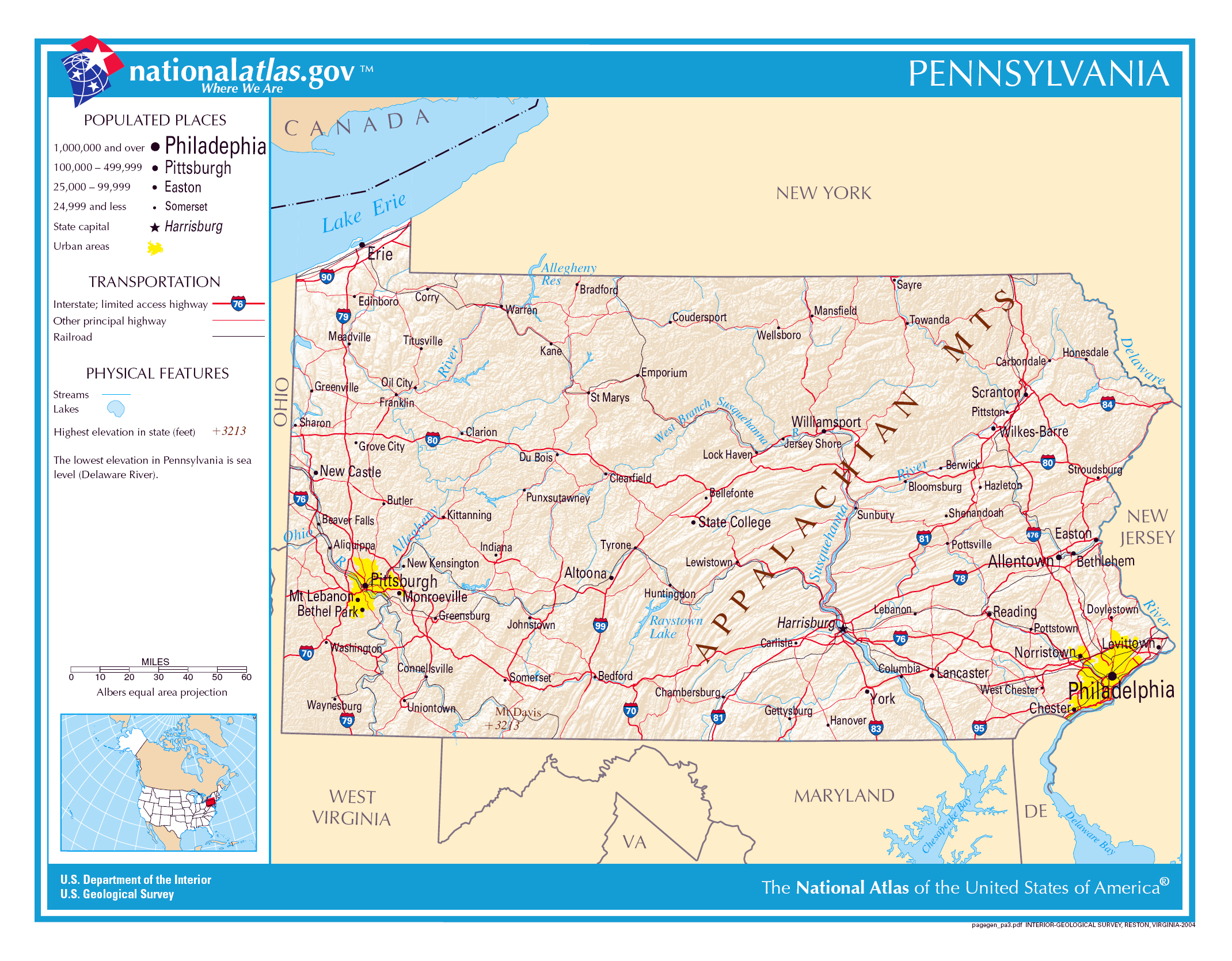 Large Detailed Map Of Pennsylvania State Pennsylvania State Large 