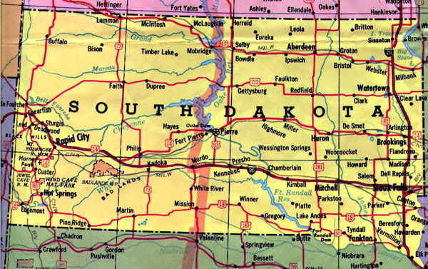 Detailed Map Of South Dakota State With Highways Maps Of All Countries In One Place