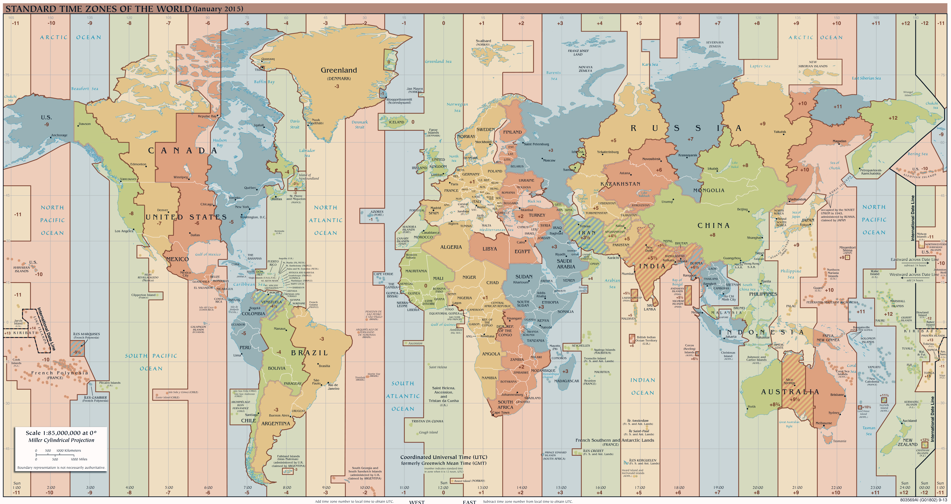 Large Detailed Time Zones Map Of The World 2015 Issue Large Detailed 